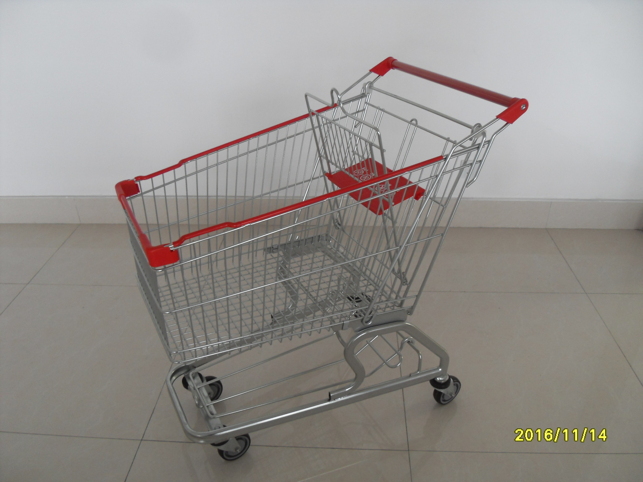 Low Tray Supermarket European Shopping Trolley With Handle Logo Printed Low Tray Supermarket European Shopping Trolley With Handle Logo Printed