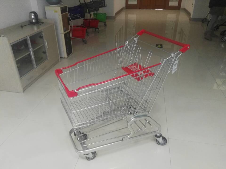 European Steel 100L Low Tray Supermarket Shopping Trolley With Blue ... European Steel 100L Low Tray Supermarket Shopping Trolley With Blue ...